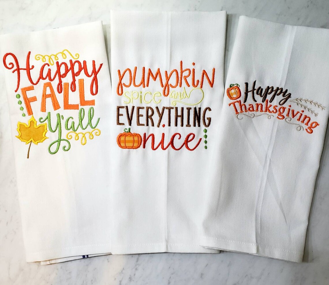 Fall Tea Towel/fall Decor/embroidered Fall Kitchen - Etsy