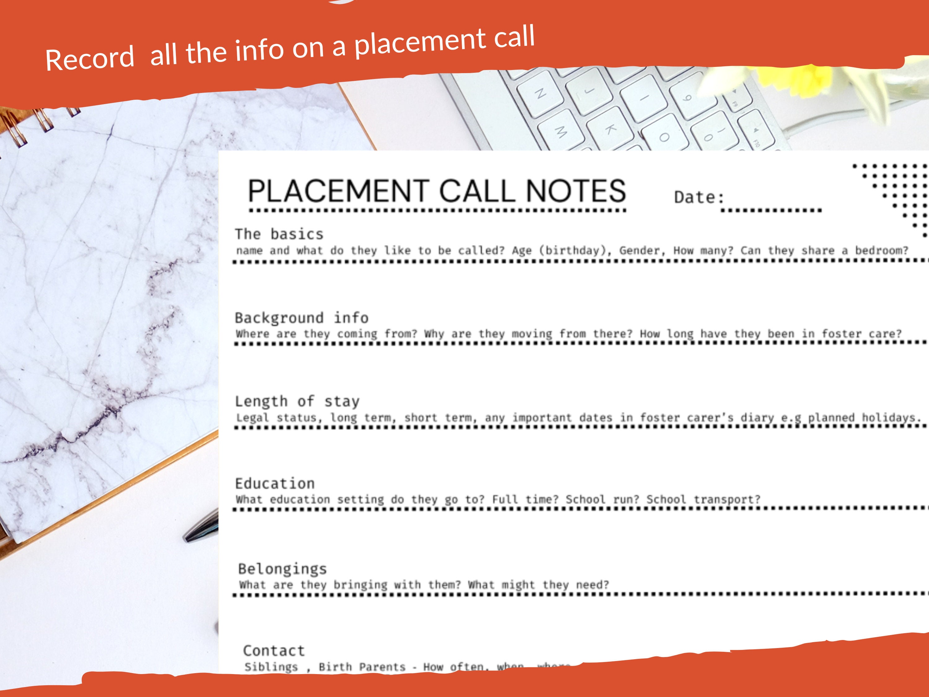 Placement Call Notes for Foster Care Binder | Fostering | Organization ...