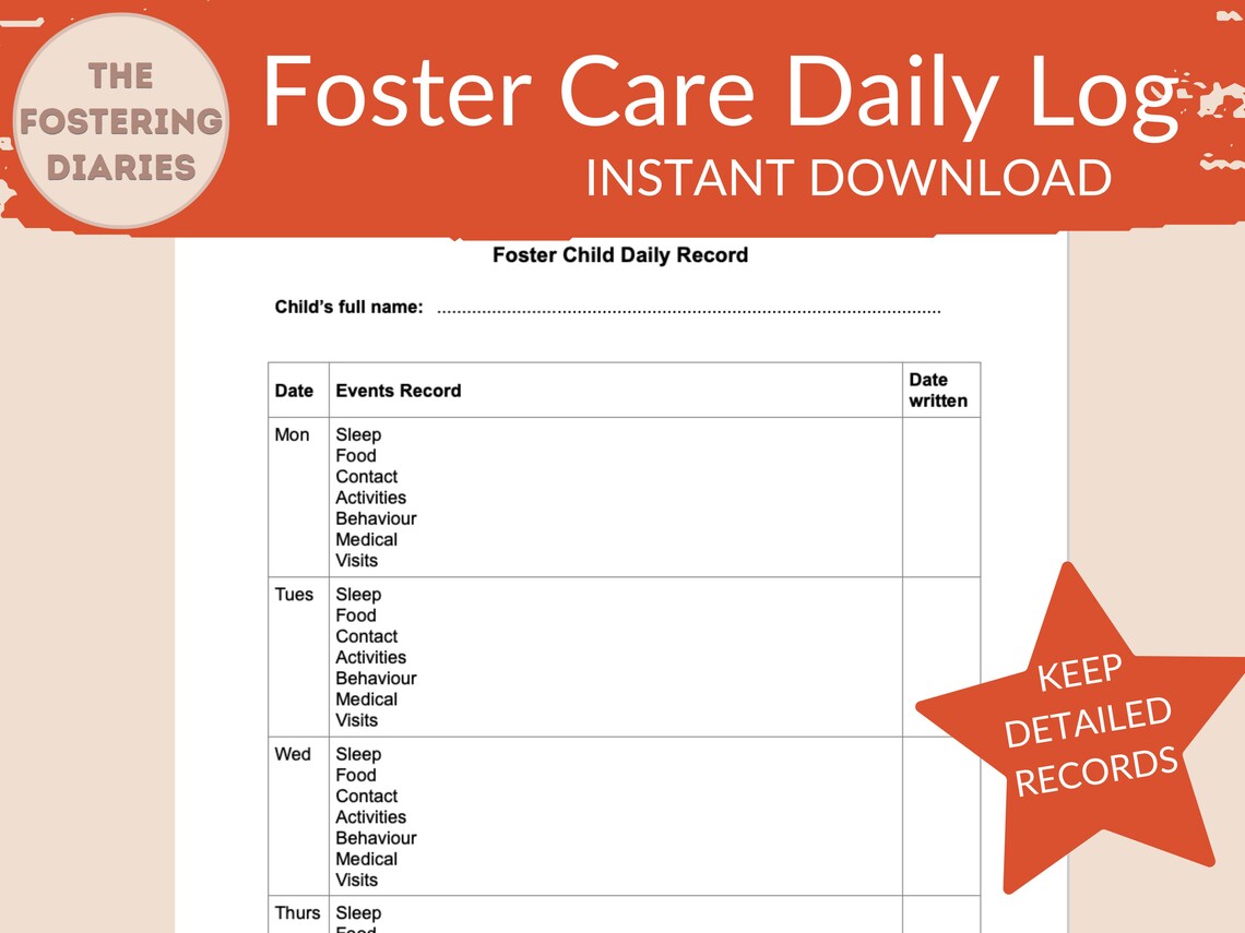 Foster Care Daily Diary Template Foster Carer Daily Journal Log ...