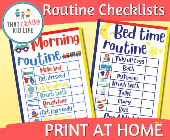 Kids Morning Bedtime Checklist Printable Chore Chart Kid - Etsy