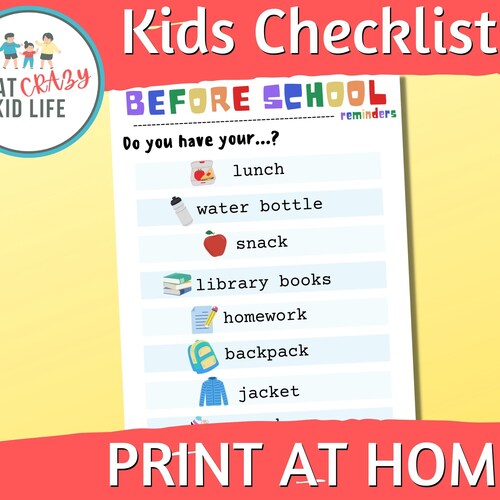 Printable Before School Checklist Morning Reminders for Kids - Etsy