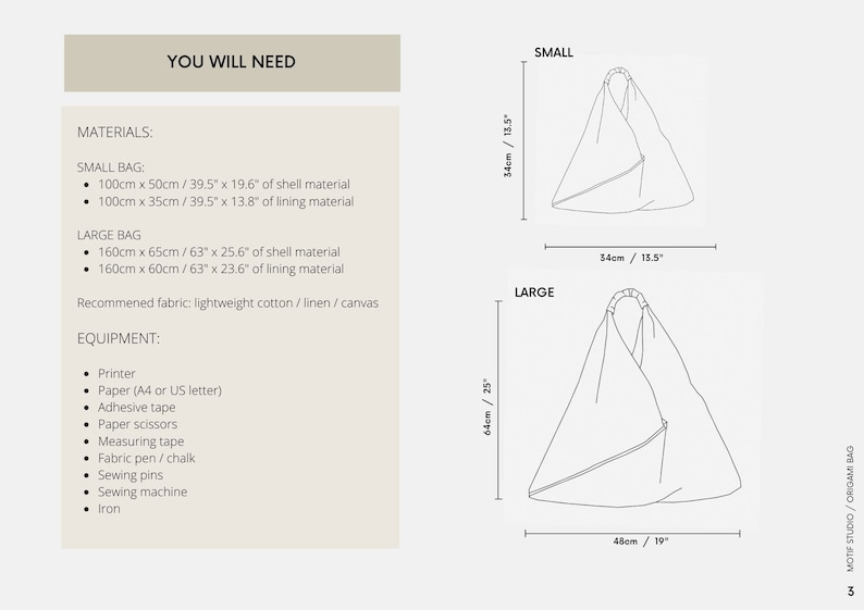 Small and Large Origami Bag PDF Sewing Pattern & Tutorial - Etsy