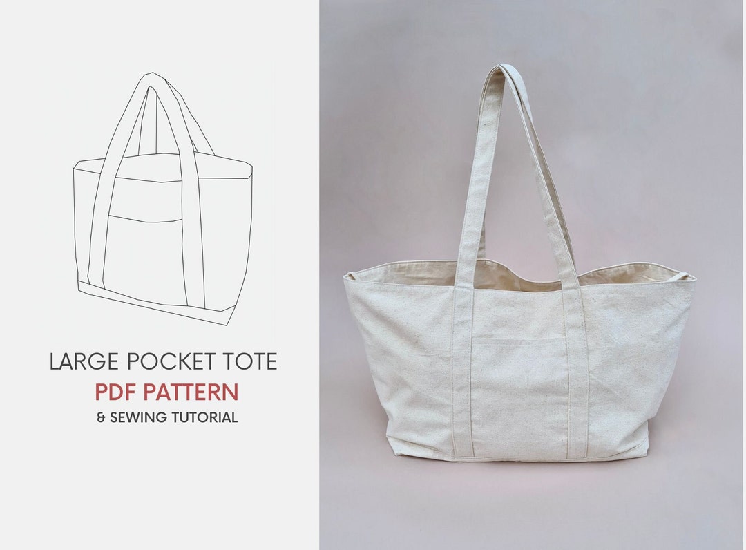 Large Tote Bag With Pockets PDF Sewing Pattern & Tutorial - Etsy
