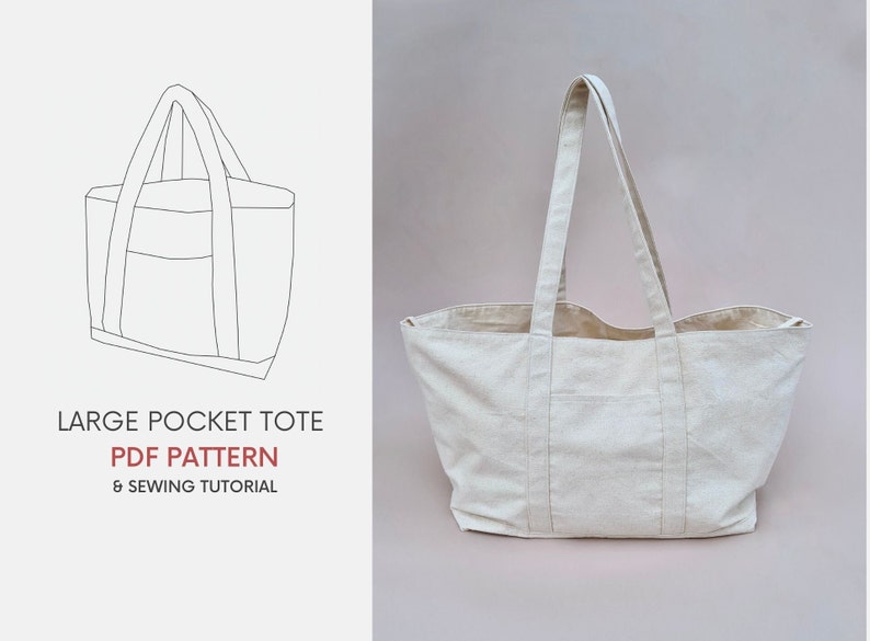 Large Tote Bag With Pockets PDF Sewing Pattern & Tutorial - Etsy