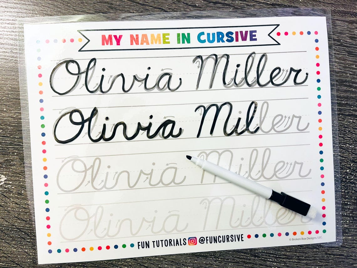 Custom Cursive Name Writing Dry Erase Board | Learn Cursive Handwriting ...