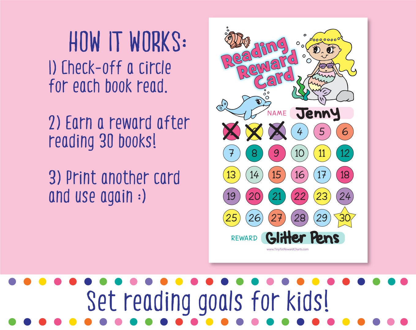 Printable Mermaid Reading Reward Card - Etsy