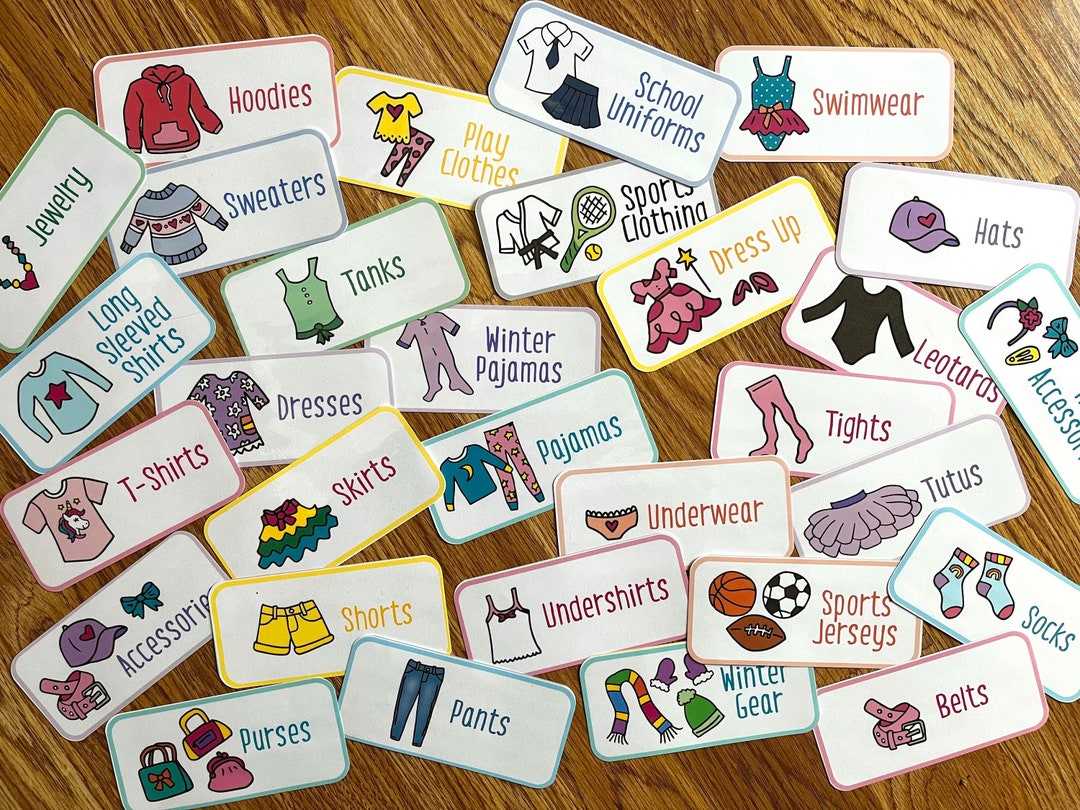 Kids Clothing Storage Labels With Pictures | Clothing Labels | Clothes Tags/signs for Bedroom ...