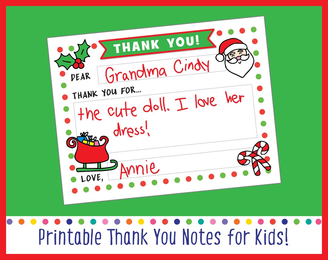 Printable Kids Christmas Thank You Note Template, Kids Fill in the ...