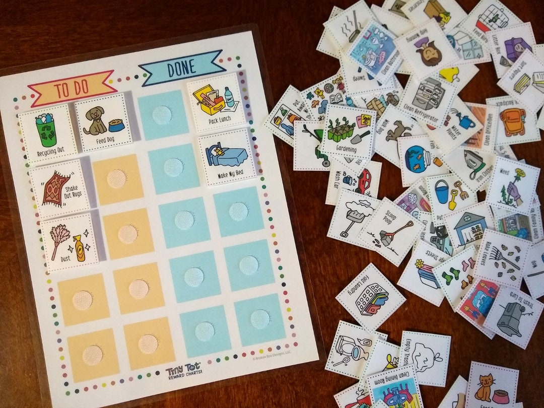 Chore Chart & 72 Cards, Kids Visual Chore Chart, Chore Schedule, Kids ...