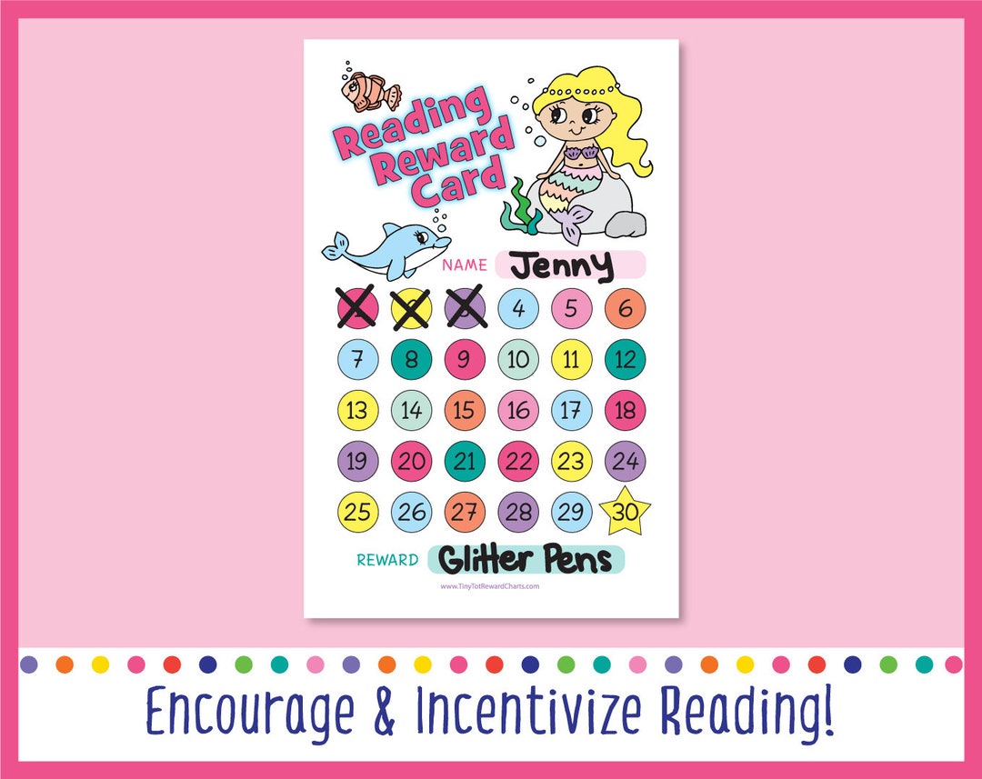 Printable Mermaid Reading Reward Card - Etsy