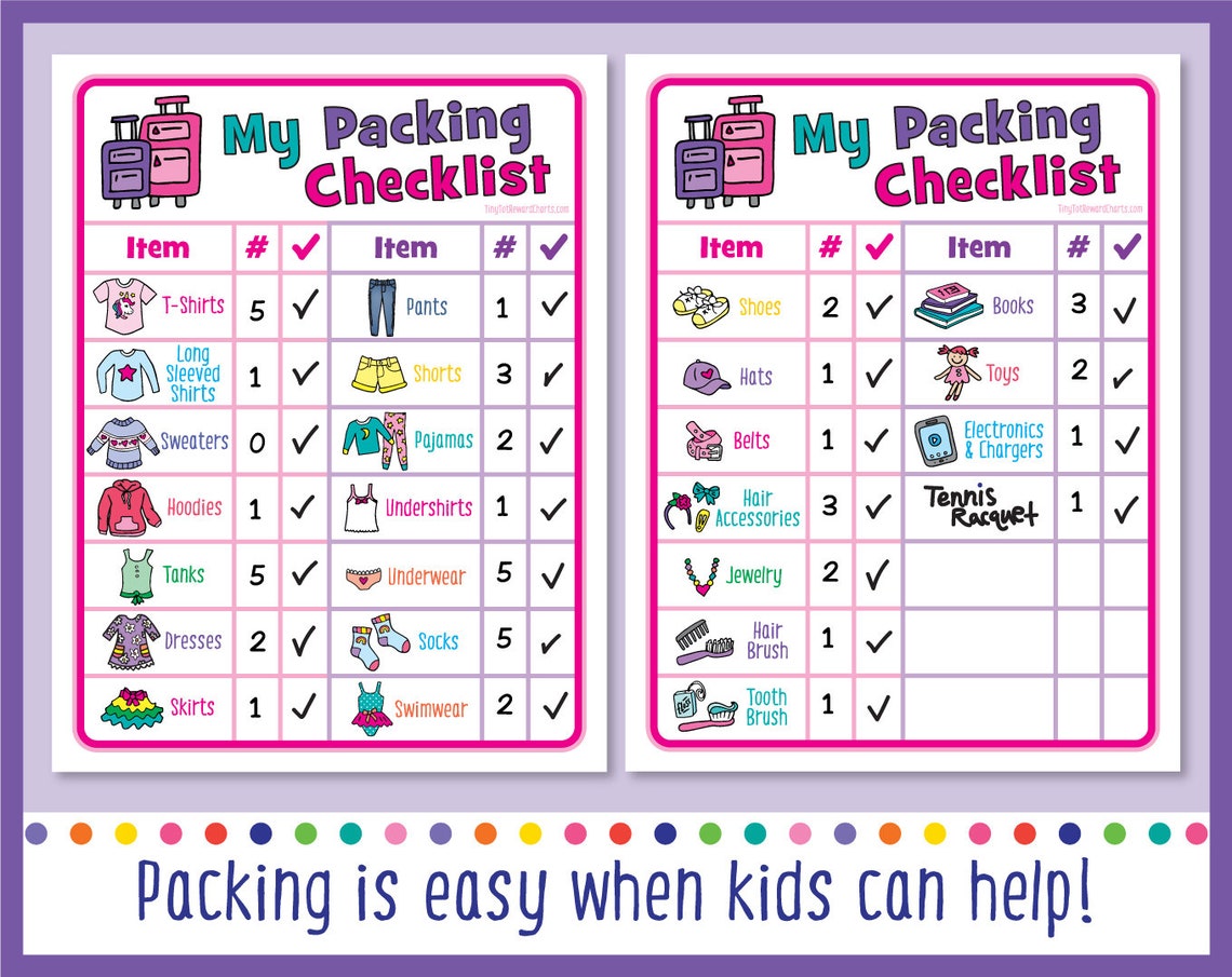 Printable Packing Checklist for Girls - Etsy