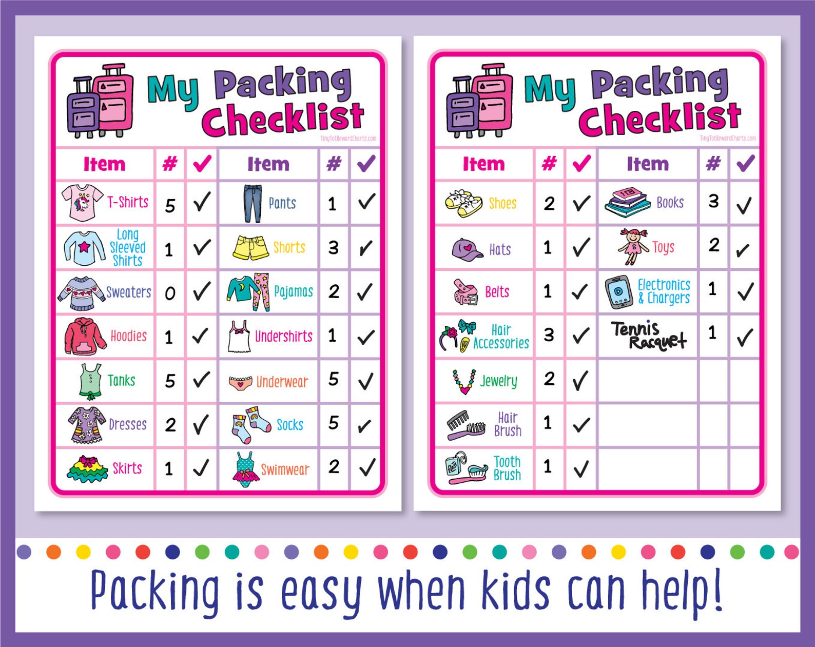 Printable Packing Checklist for Girls - Etsy