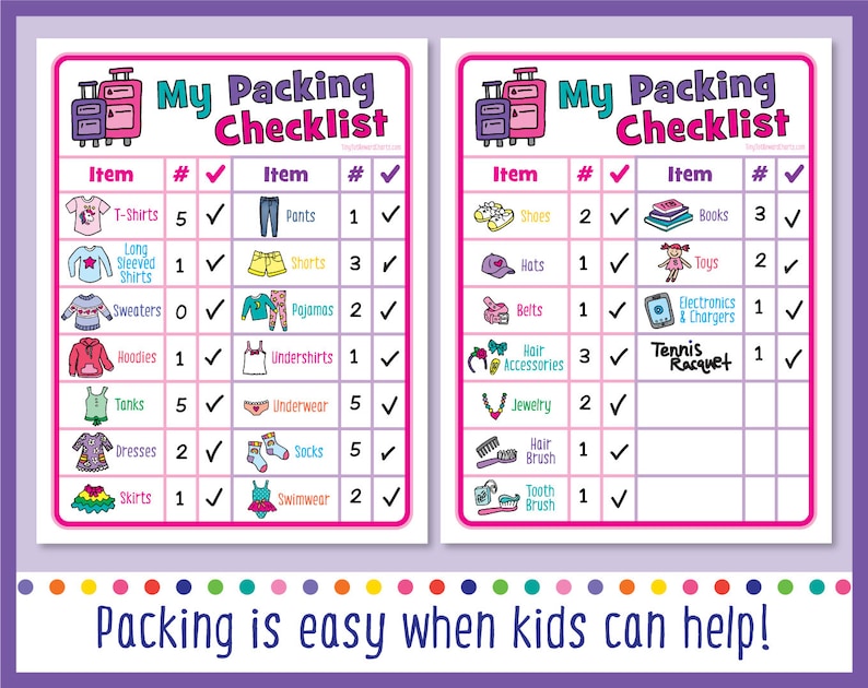 Printable Packing Checklist for Girls - Etsy