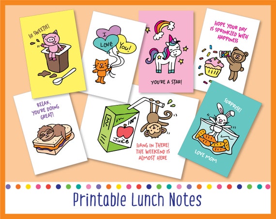 Printable Lunch Notes for Kids | Etsy