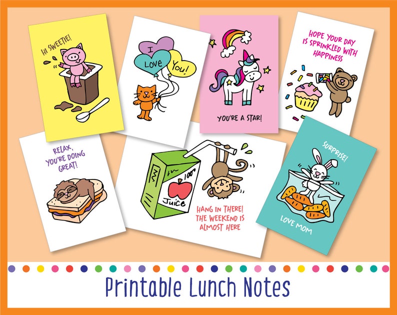 Printable Lunch Notes for Kids | Etsy