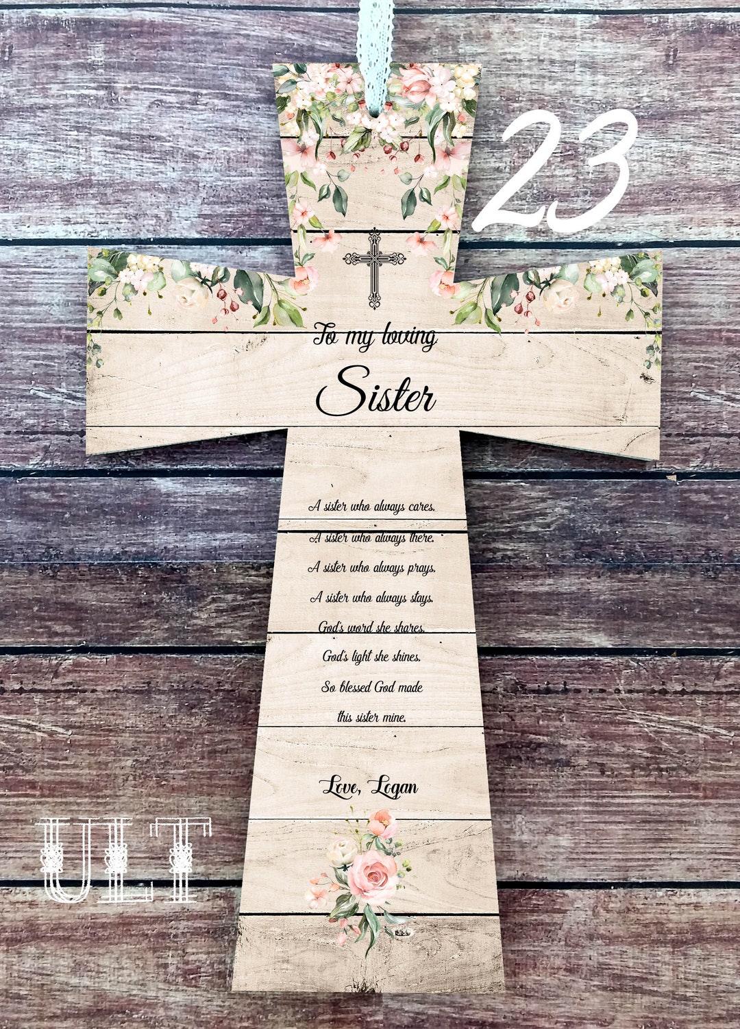 Personalized Sister Cross Sign: Floral Wood Sister Gift - Etsy