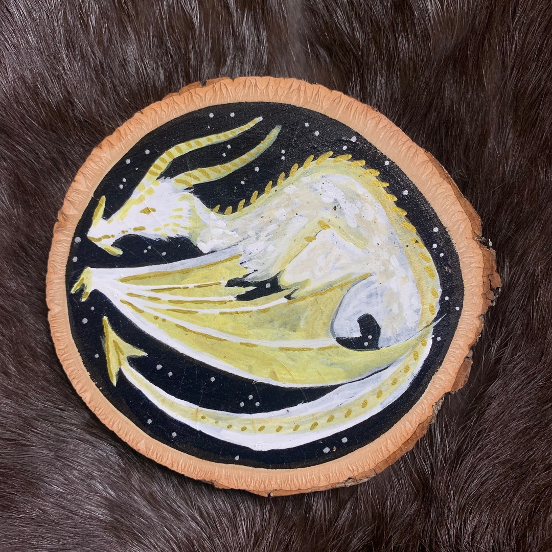Celestial Golden Light Dragon Acrylic Painting on 4 Bass Wood Slice ...
