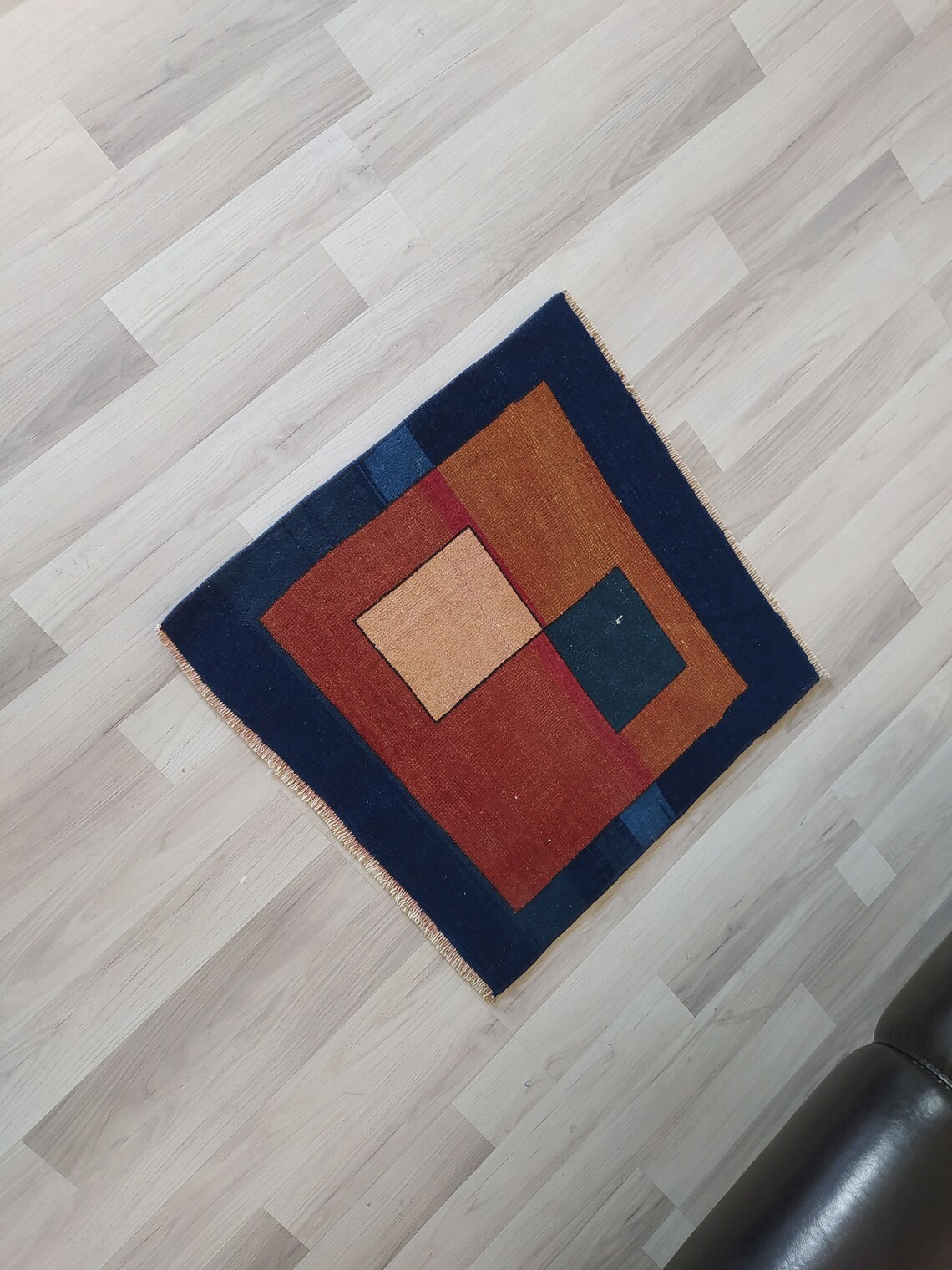 Square rug square rug 2x2 small blue rug brown rug rugs | Etsy