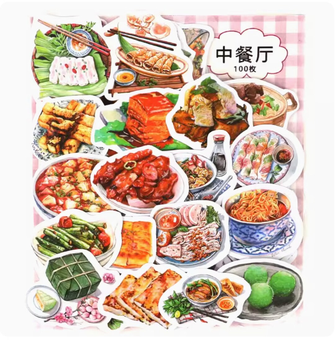 100pcs Chinese Food Stickers, Snacks Food, Japanese Snacks, Korean ...