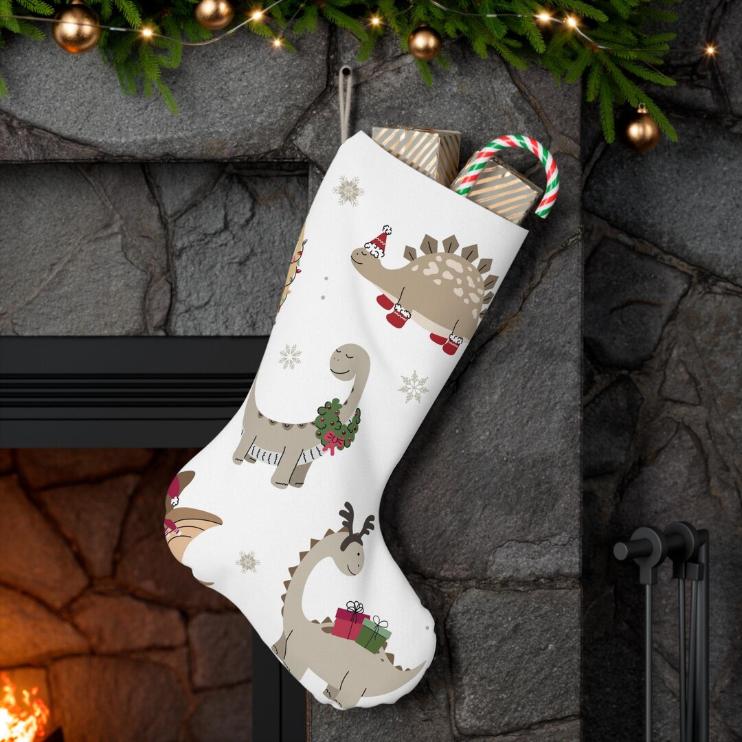 Dinosaur Christmas Stocking, Fun Holiday Decor, Unique Gift Idea, Kid's ...