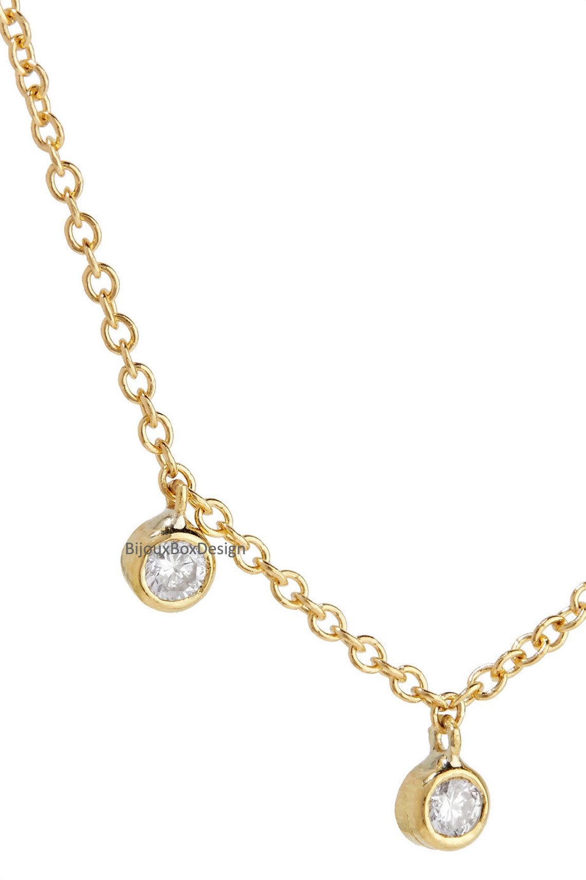 Diamond Dangles on Delicate 14k Gold Chain Necklace Diamond - Etsy
