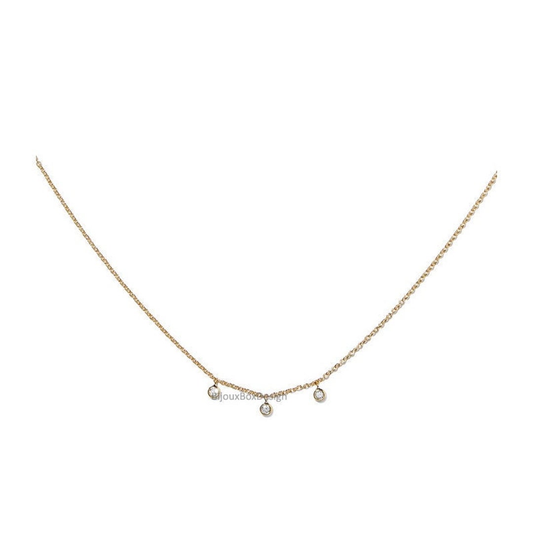 Diamond Dangles on Delicate 14k Gold Chain Necklace Diamond - Etsy