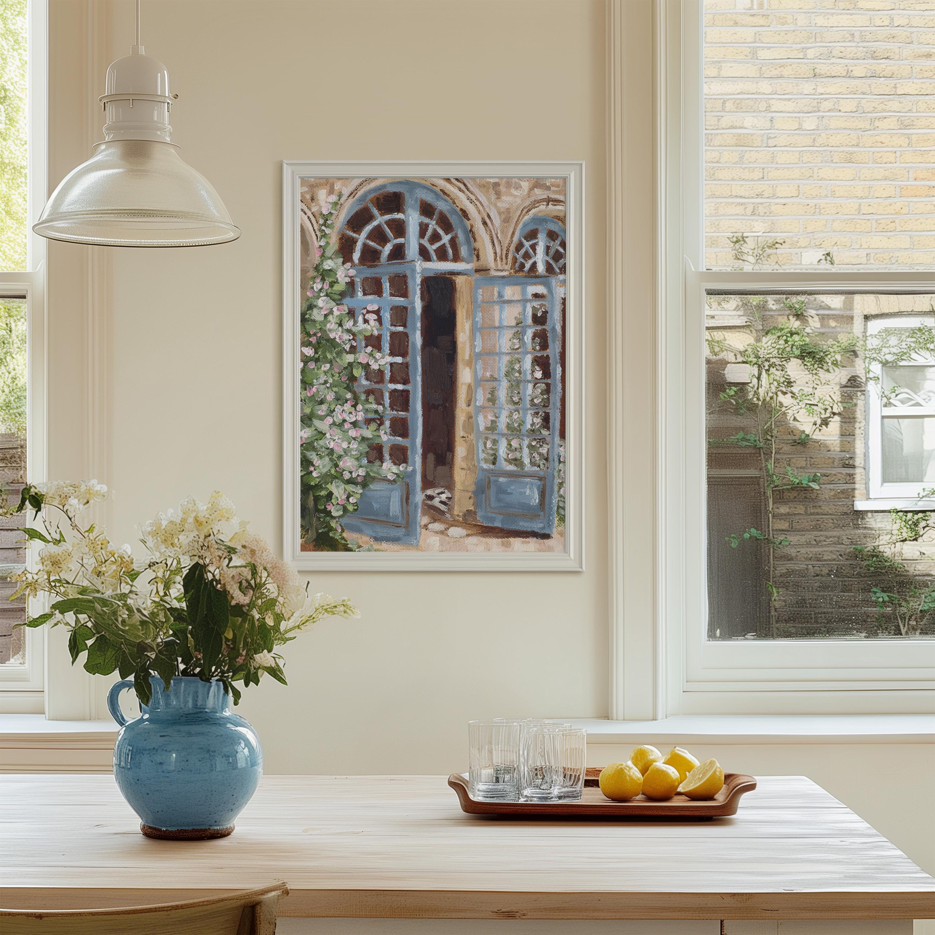French Blue Doors Print | Provence Villa Painting by Mary Ellen Crowley ...