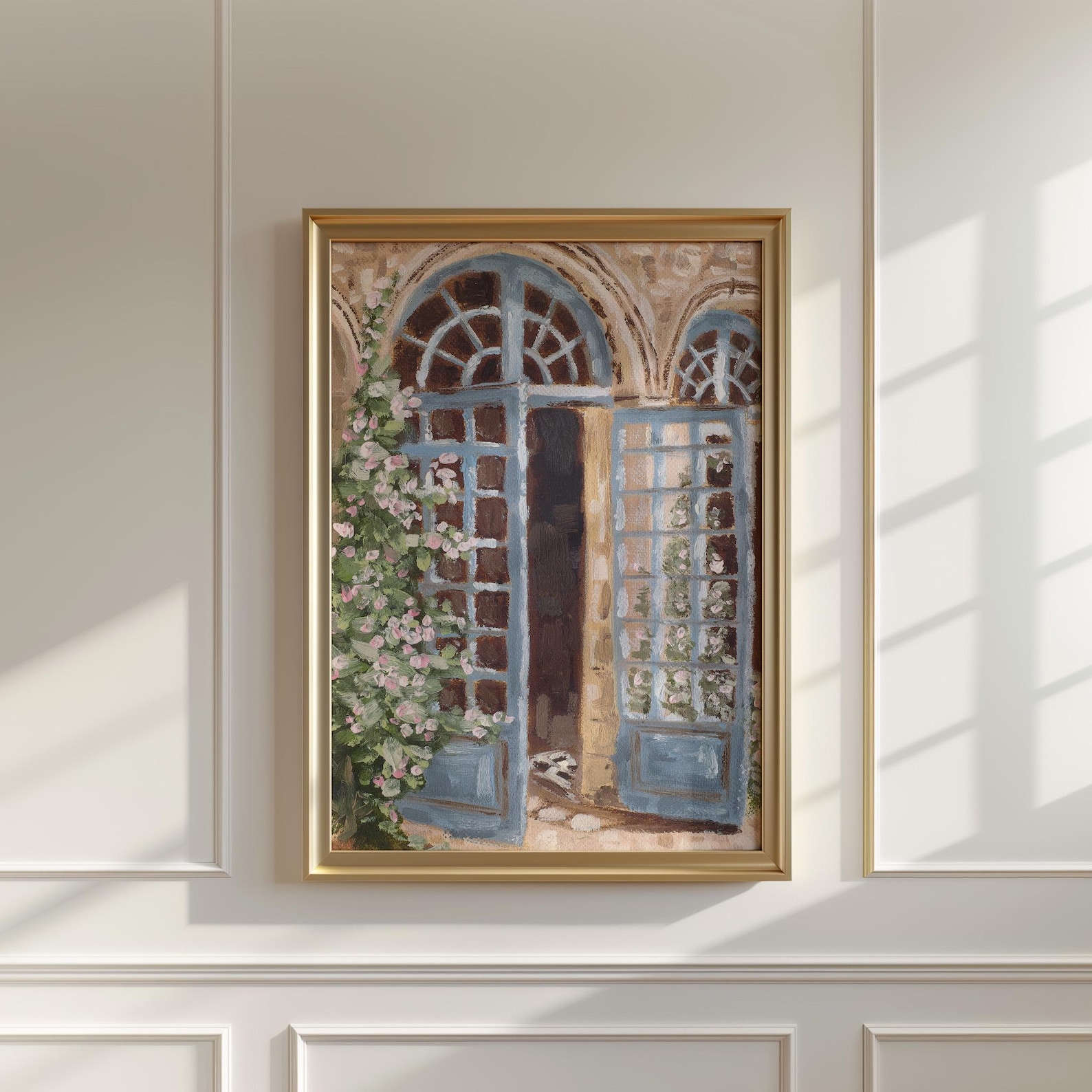 French Blue Doors Print | Provence Villa Painting by Mary Ellen Crowley ...