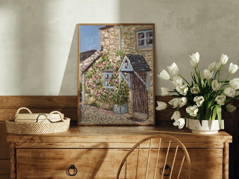 Cotswolds Cottage Print | Climbing Roses, Quaint English Countryside by ...