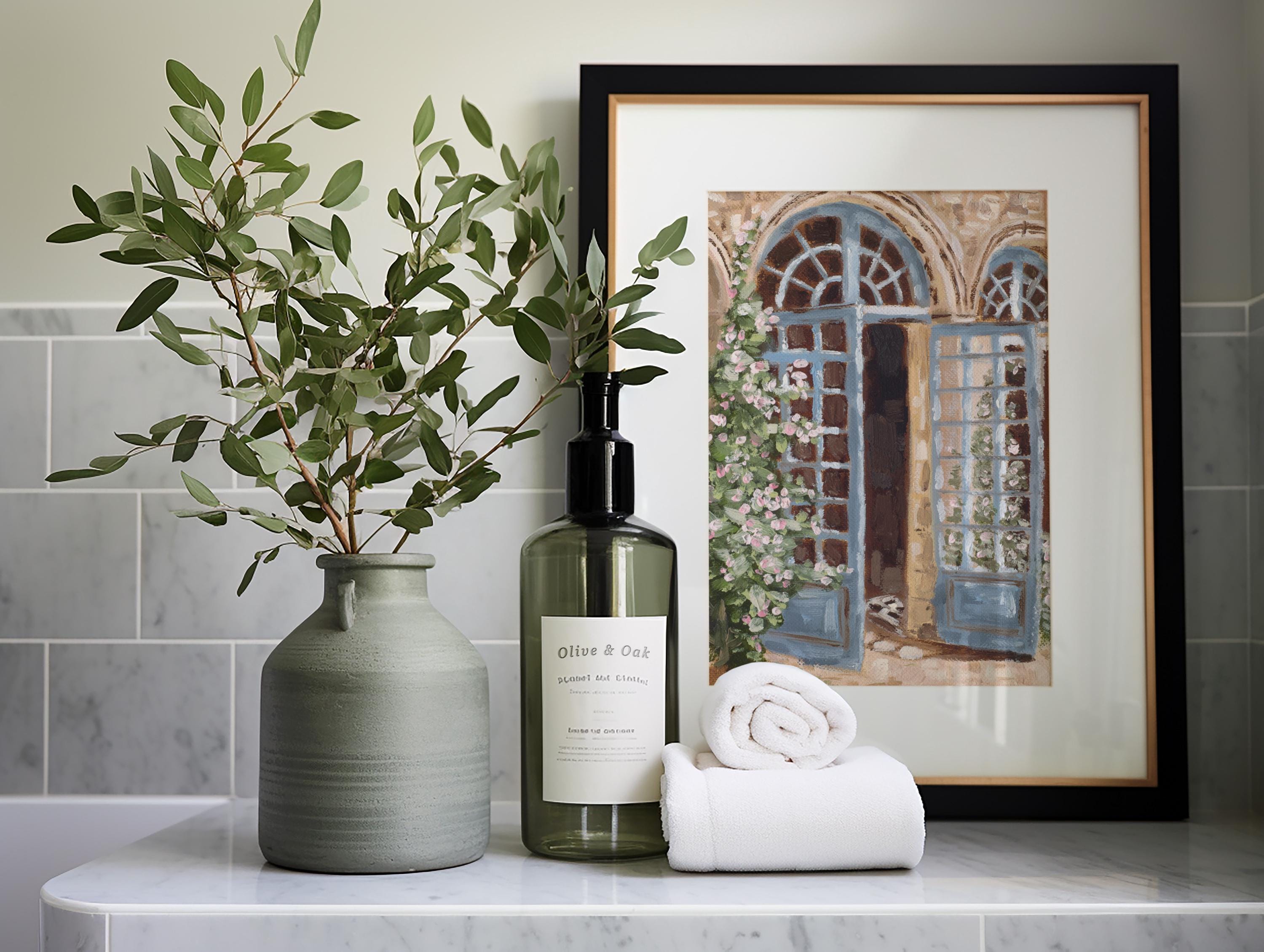 French Blue Doors Print | Provence Villa Painting by Mary Ellen Crowley ...
