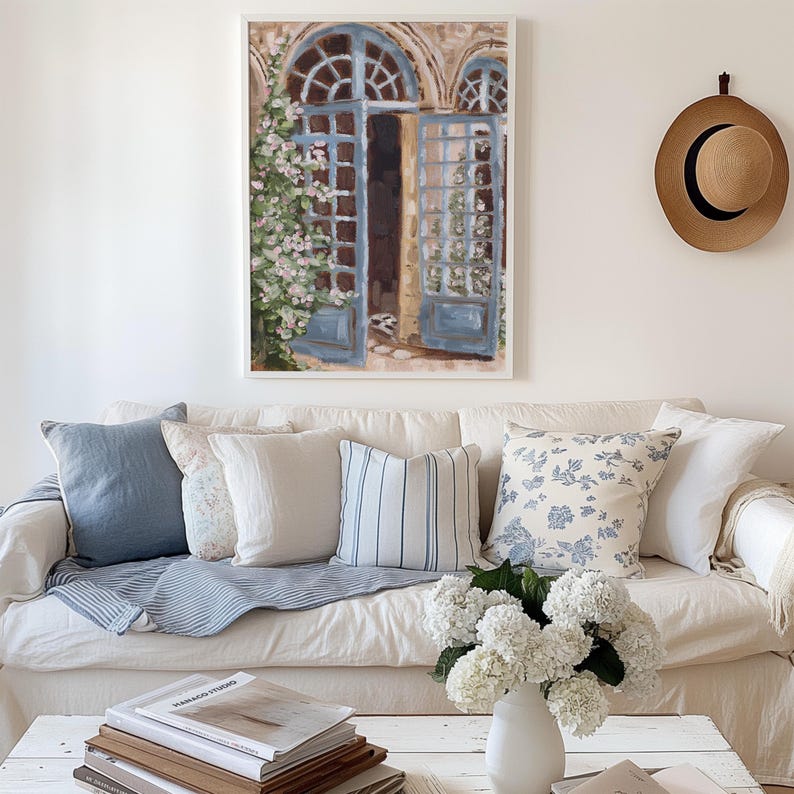 French Blue Doors Print | Provence Villa Painting by Mary Ellen Crowley ...