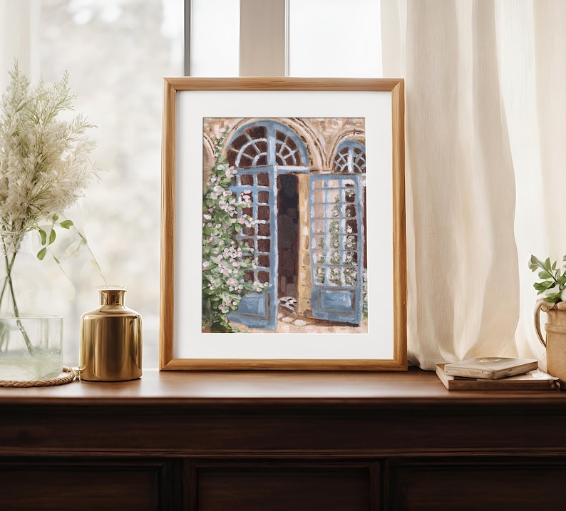 French Blue Doors Print | Provence Villa Painting by Mary Ellen Crowley ...