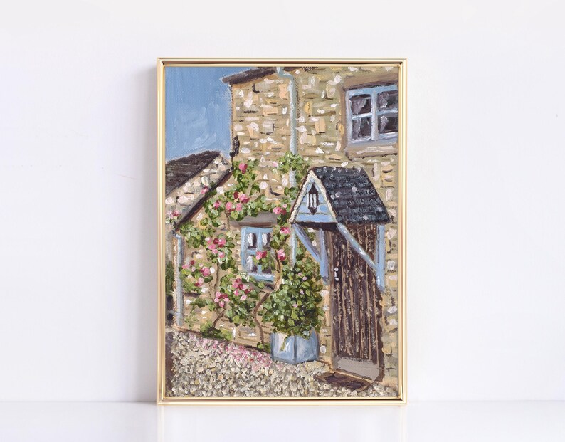 Cotswolds Cottage Print | Climbing Roses, Quaint English Countryside by ...