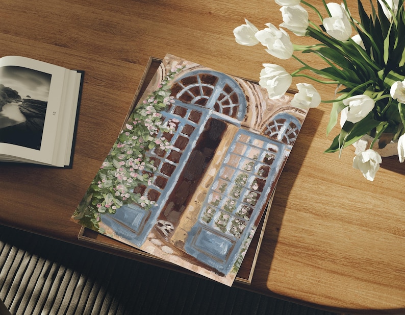 French Blue Doors Print | Provence Villa Painting by Mary Ellen Crowley ...