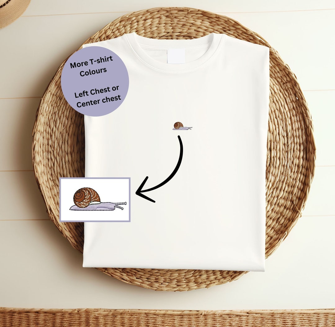 Embroidered Snail Organic Cotton T-shirt: Unisex Nature Clothing, Snail ...
