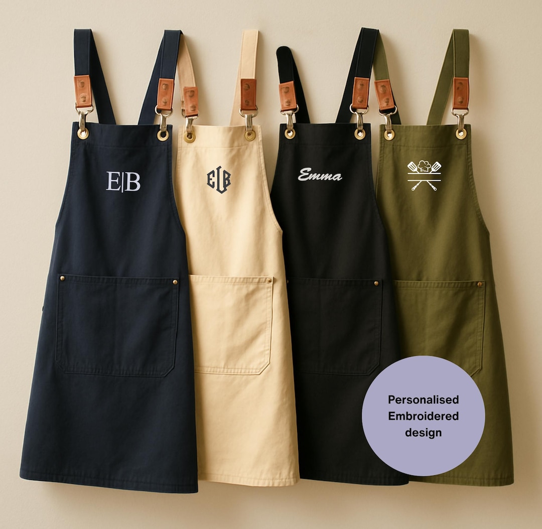 Personalised Embroidered Apron With Pockets, Embroidered Kitchen Wear ...