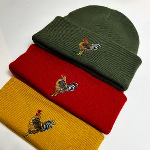 Farm Chicken Embroidered Beanie, Winter Warm Unisex Embroidered Animal ...