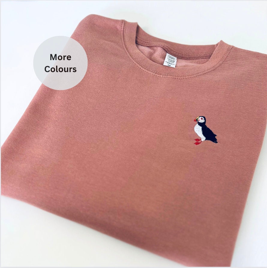 Puffin Bird embroidered Sweatshirt unisex Bird Jumper. Bird embroidered ...
