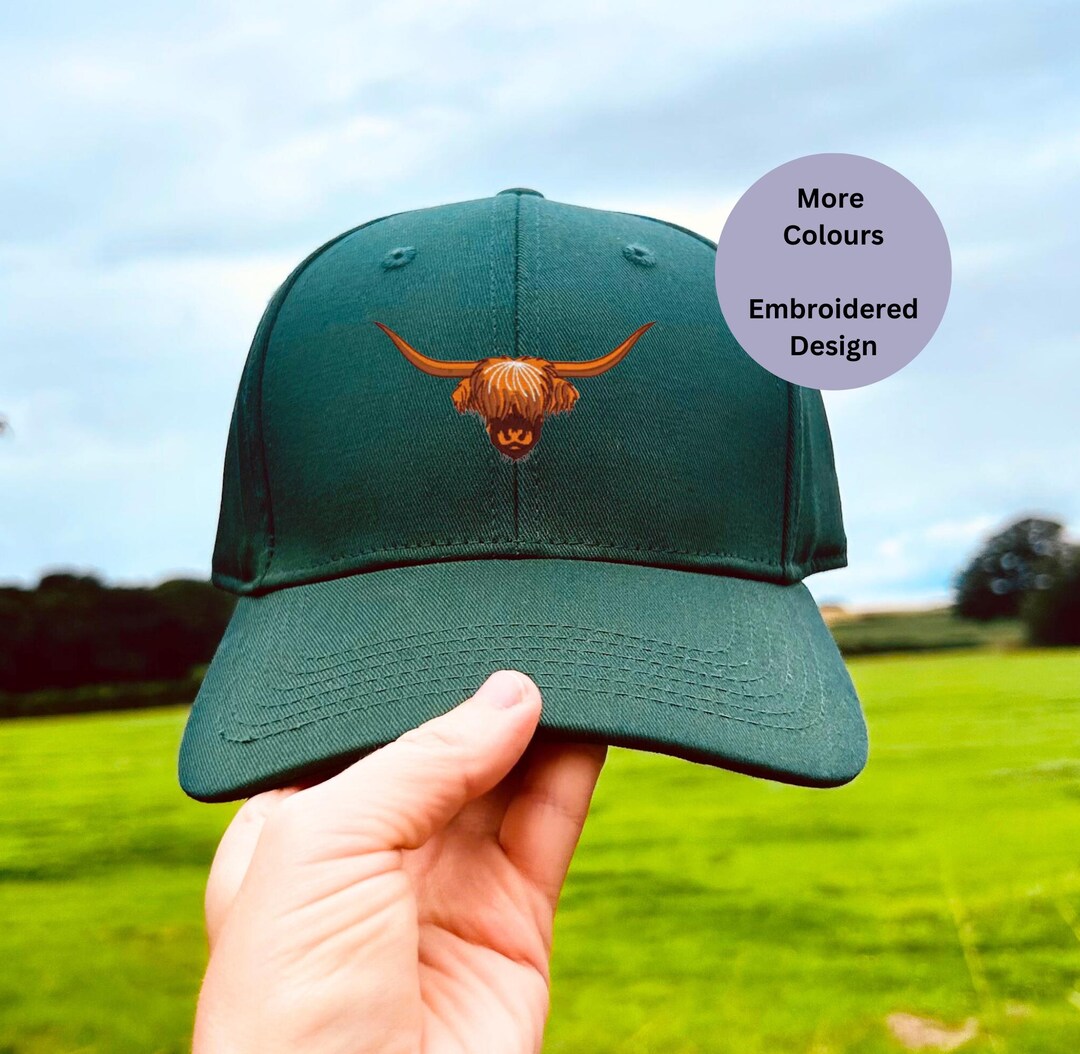 Scottish Highland Cow Embroidered Hat. Embroidered Caps. Highland Cow ...