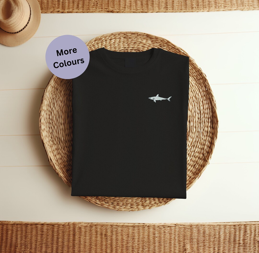 Embroidered Shark Organic T-shirt: Sea Life Clothing, Unisex Tee With ...
