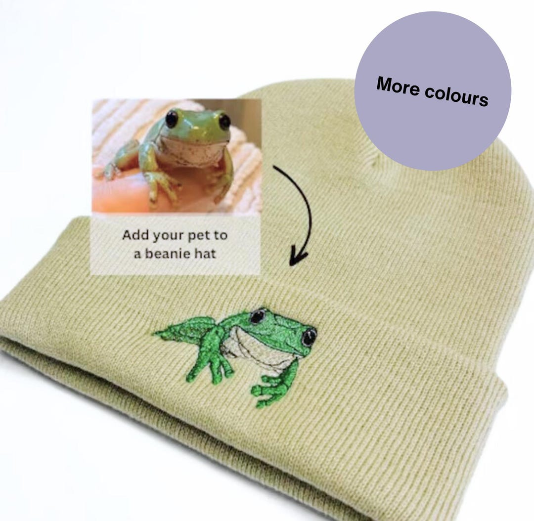 Custom Embroidered Pet Portrait Beanie, Personalised Unisex Winter Hat ...