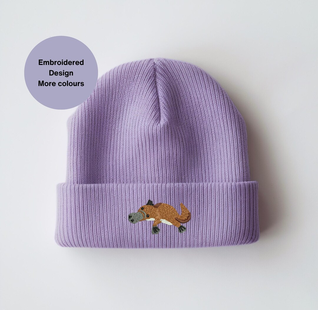 Duck Billed Platypus Embroidered Beanie Hat Winter Warm Unisex Cuffed ...