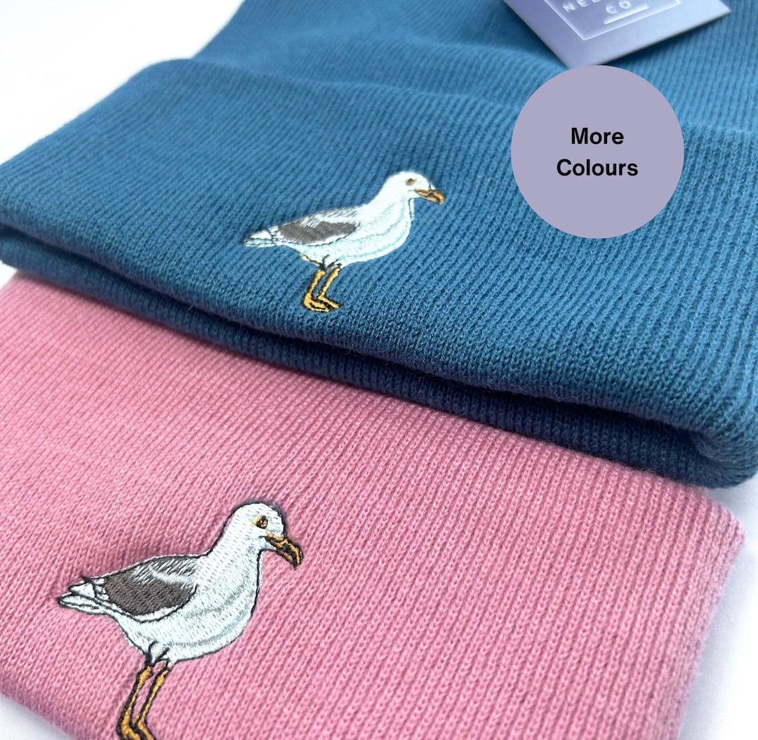 Seagull Embroidered Beanie: Unisex Bird Lover Gift - Etsy UK