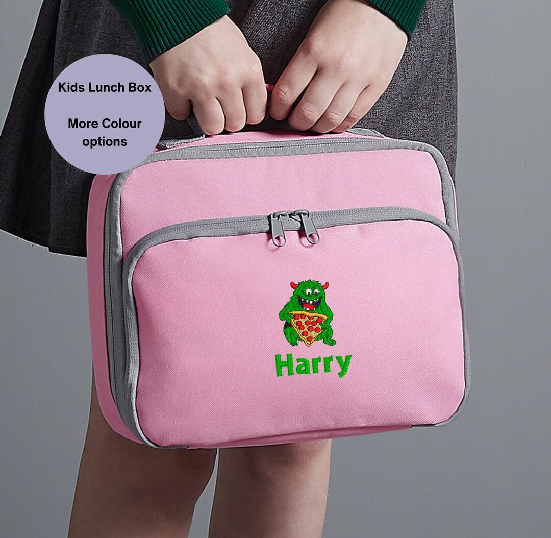 Personalised Pizza Monster Kids Embroidered Lunch Box. Kids Fun ...