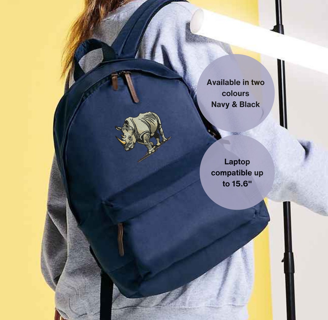 White Rhino Embroidered Laptop Backpack. Collage School University ...