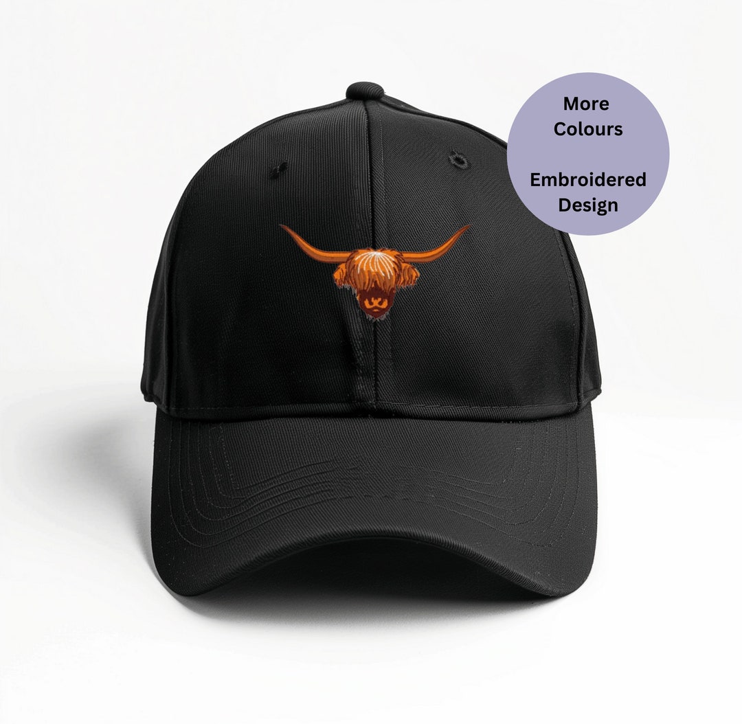 Scottish Highland Cow Embroidered Hat. Embroidered Caps. Highland Cow ...