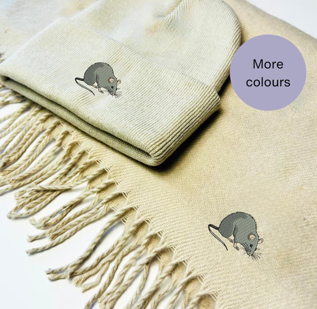 Rat Embroidered Winter Scarf and Beanie Hat Set, Gift for Rat Lovers ...