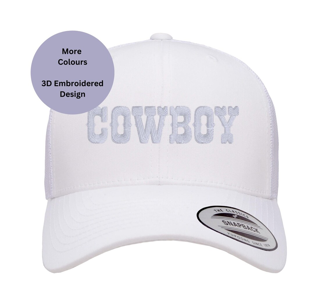 3D Cowboy Embroidered Trucker Cap. 3D Text Embroidered Caps. Cowboy ...