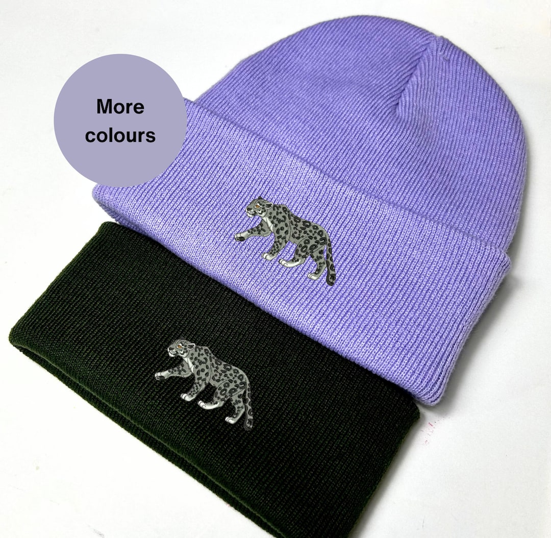 Snow Leopard Embroidered Beanie Hat,warm Winter Hat for Wildlife Lovers ...