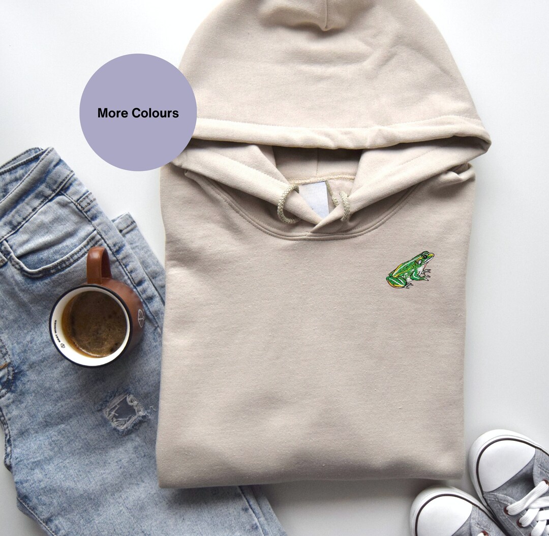 Frog Embroidered Hoodie, Embroidered Clothing Gift Ideas, Gift for Frog ...